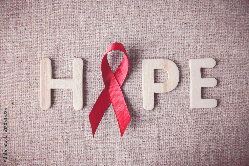 HOPE word with Red Ribbons on toning background, HIV/AIDS, Anosmia ...