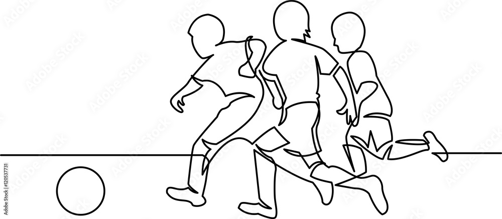 continuous line drawing of youth soccer players Stock Vector | Adobe Stock
