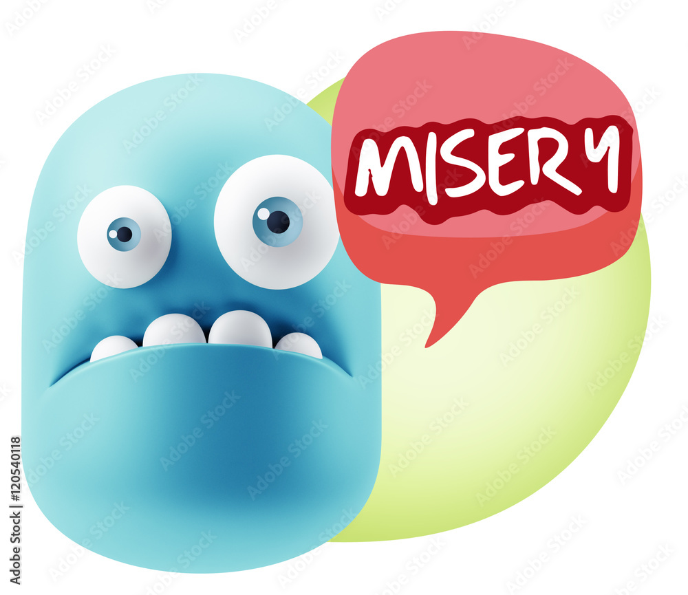 3d Rendering Sad Character Emoticon Expression saying misery wit ...
