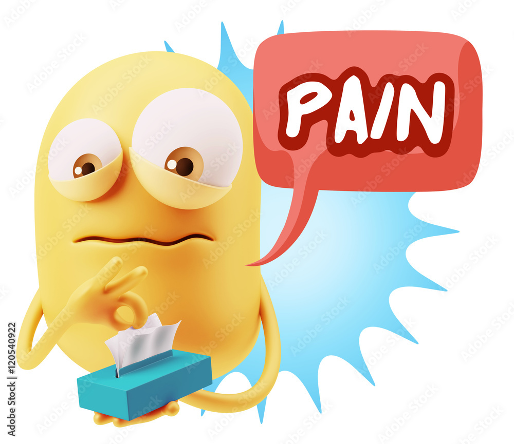 3d Rendering Sad Character Emoticon Expression saying Pain with Stock ...