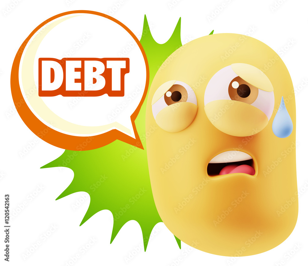 3d Rendering Sad Character Emoticon Expression saying Debt with Stock ...