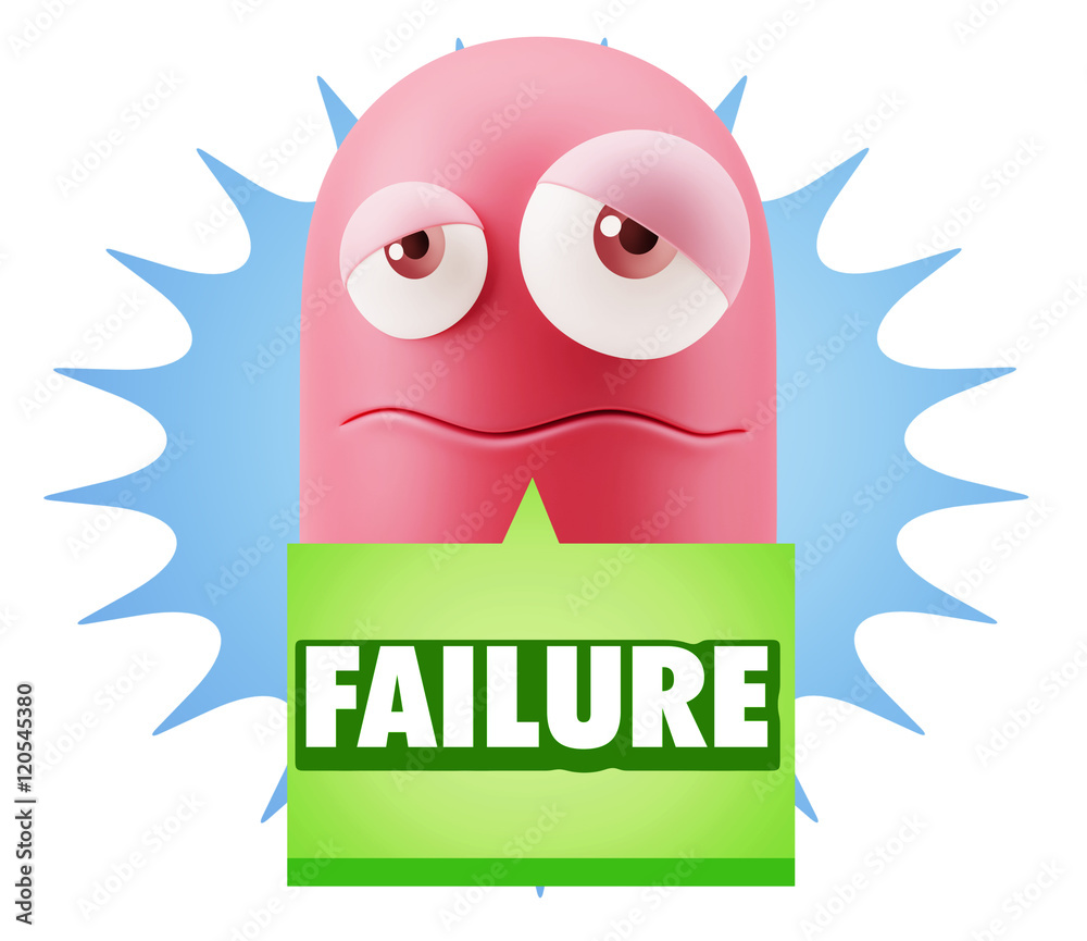 3d Rendering Sad Character Emoticon Expression saying Failure wi Stock ...