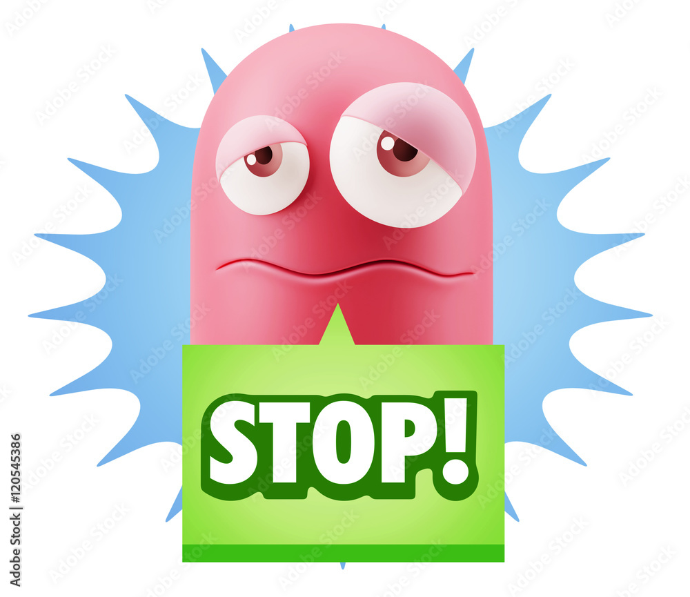 3d Rendering Sad Character Emoticon Expression saying Stop! with Stock ...