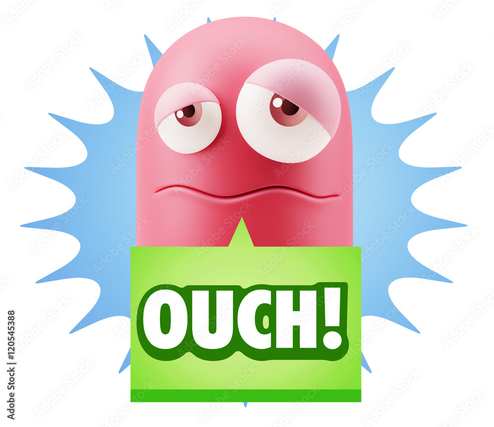 3d Rendering Sad Character Emoticon Expression saying Ouch! with Stock ...