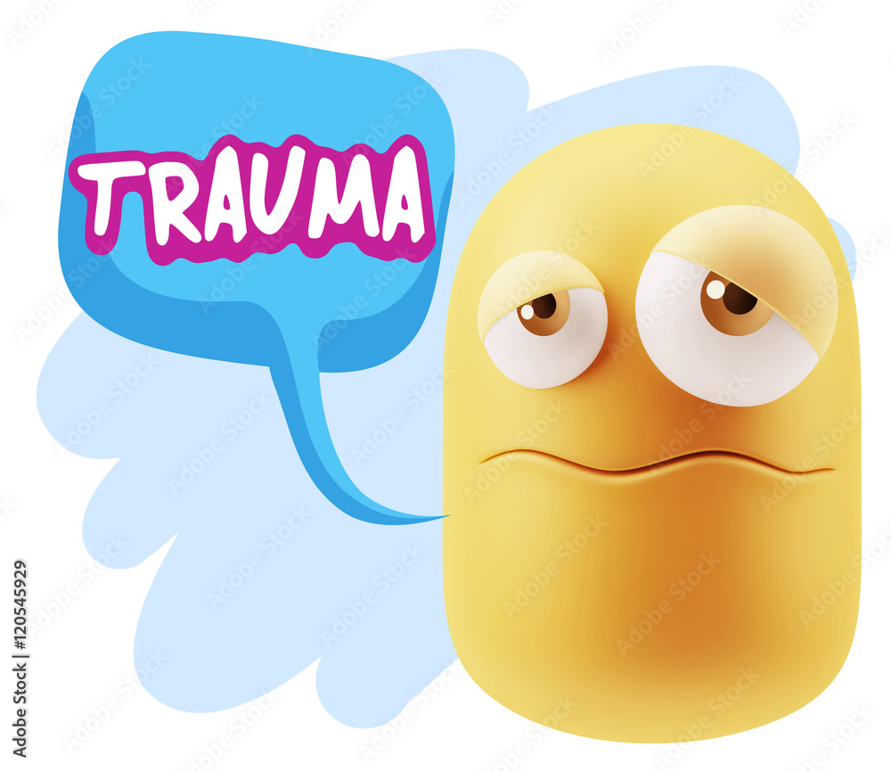 3d Rendering Sad Character Emoticon Expression saying Trauma wit Stock ...