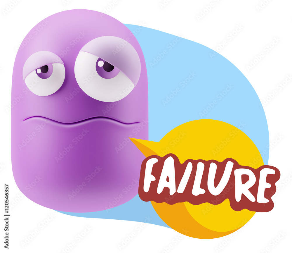 3d Rendering Sad Character Emoticon Expression saying Failure wi Stock ...