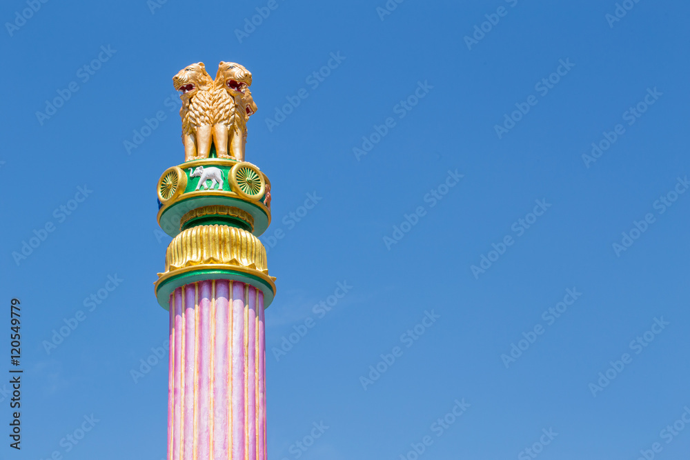 Lion roman post or Pillars of Ashoka in burma temple Stock Photo ...
