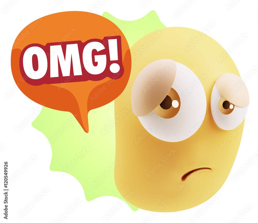 3d Rendering Sad Character Emoticon Expression saying OMG with C Stock ...