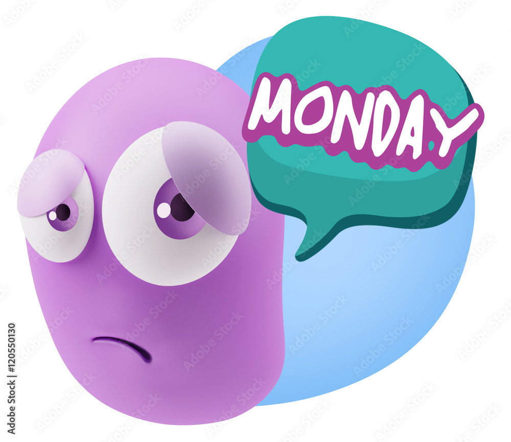 3d Rendering Sad Character Emoticon Expression saying Monday wit Stock ...