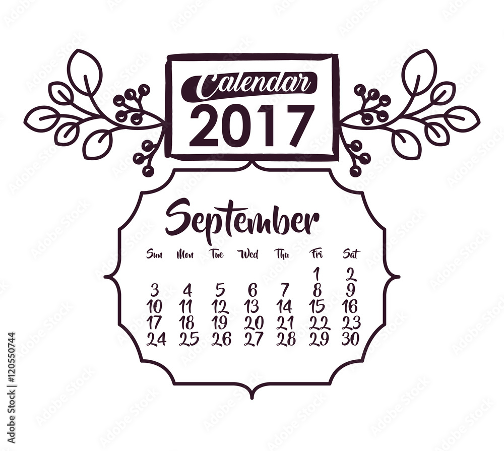 September of 2017 icon. Calendar planner and decoration theme. Black ...