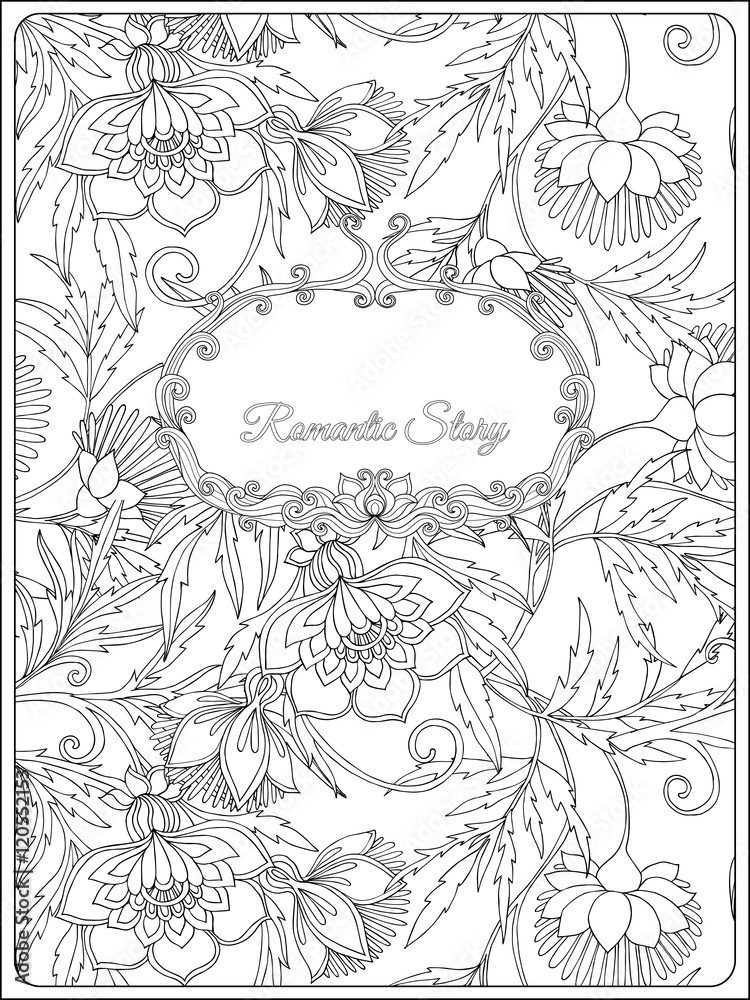 Adult Coloring page with vintage floral pattern and space for text ...