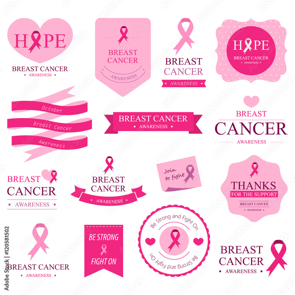 Set of breast cancer label and Badges pink color. Stock Vector | Adobe ...