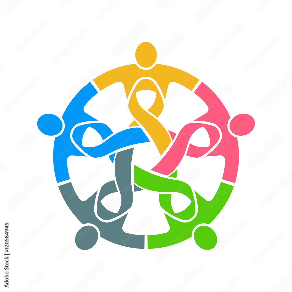People Pink Ribbon Teamwork. Vector Logo Stock Vector | Adobe Stock