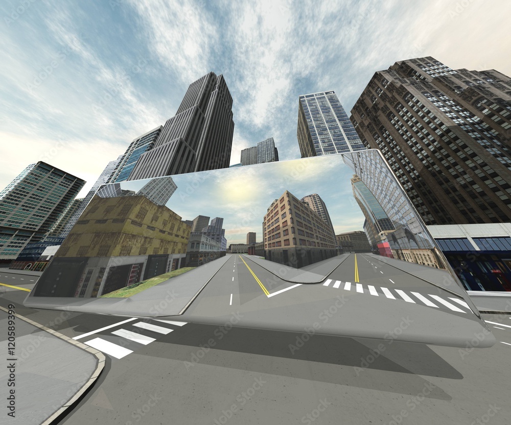 cityscape. Lightbox in the city. 3d rendering. Stock Illustration ...