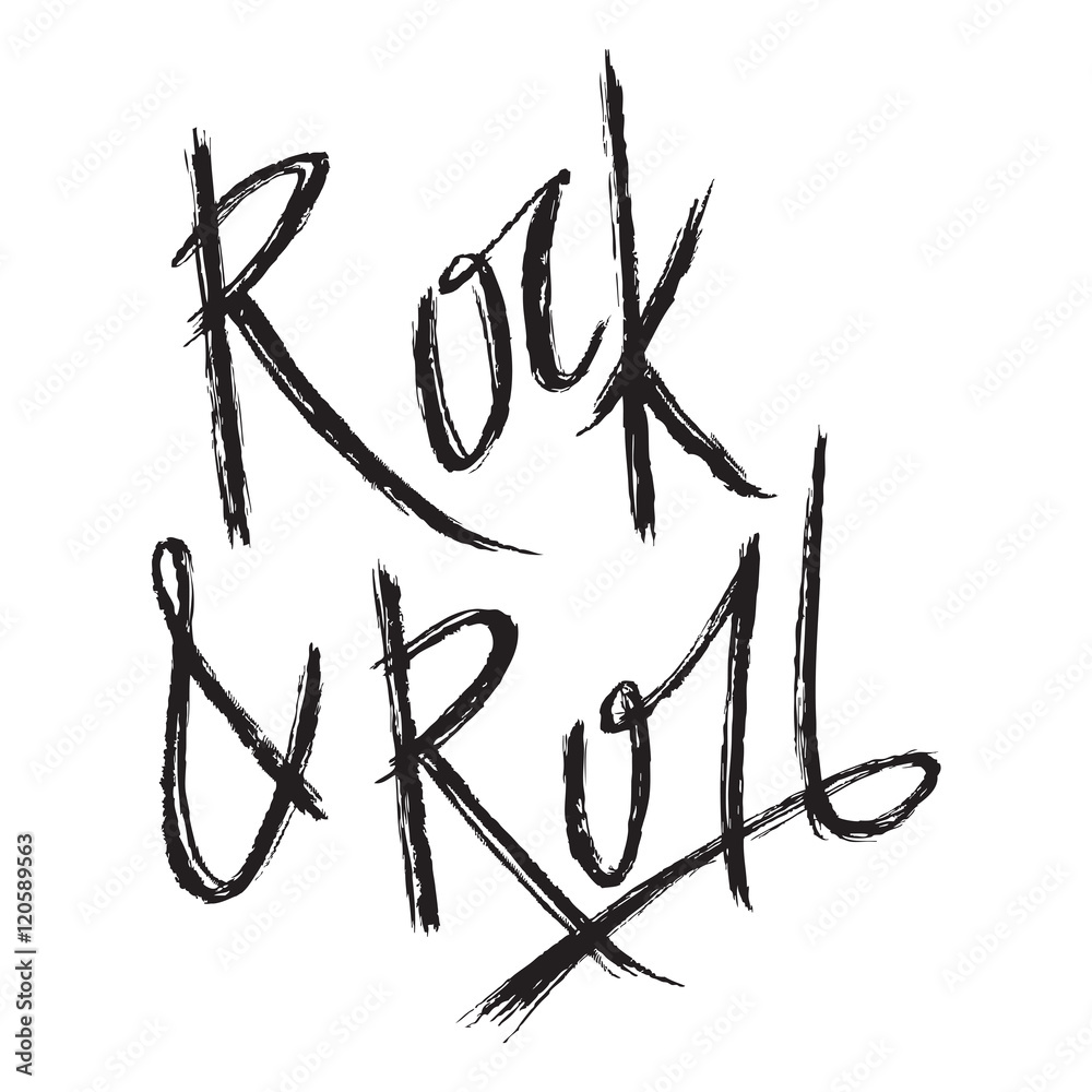 Vintage hand drawn lettering rock and roll. Retro vector illustration ...