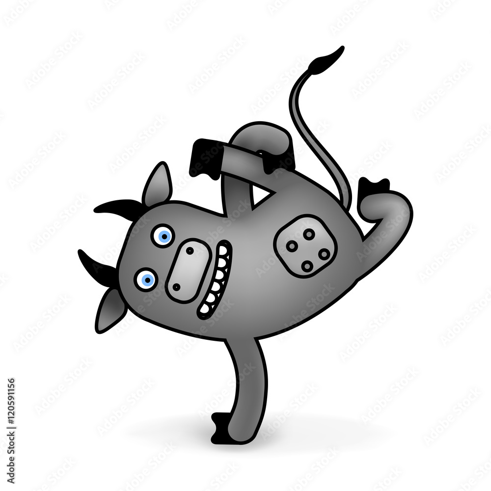 Dancing gray cartoon cow. Vector clip art illustration. Sketch of a ...