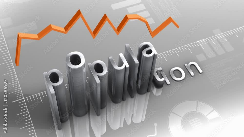 Computer generated, Population decreasing chart, statistic and data ...