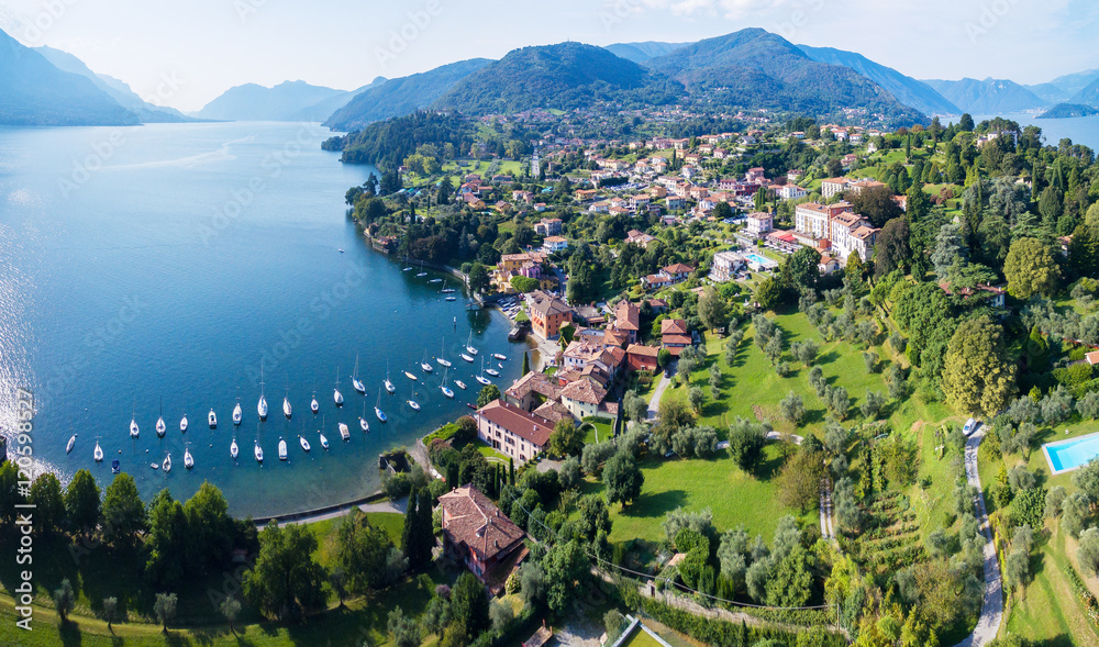 Pescallo - Lago di Como (IT) - Vista aerea verso Lecco Stock-Foto ...