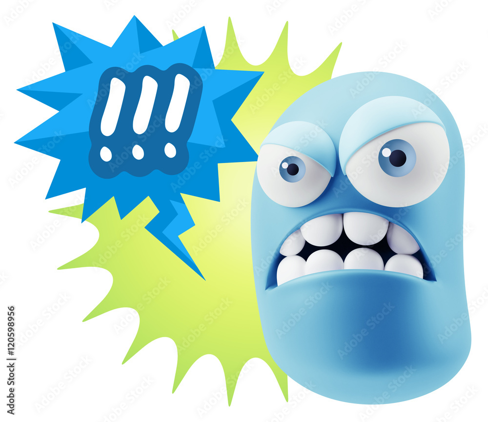 3d Illustration Angry Face Emoticon saying !!! with Colorful Spe Stock ...