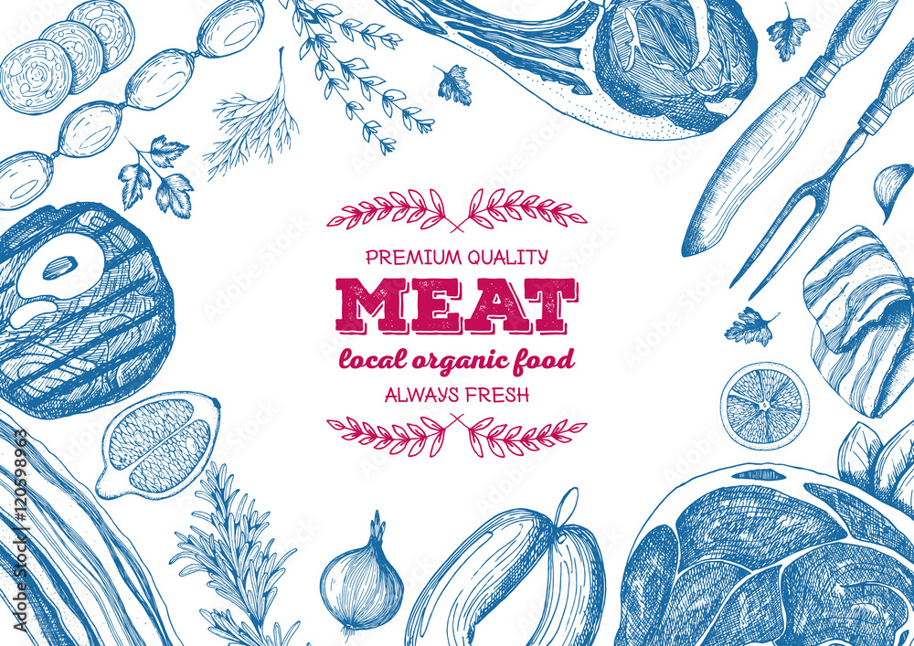 Vintage meat frame. Vector illustration. Linear graphic design. Hand ...