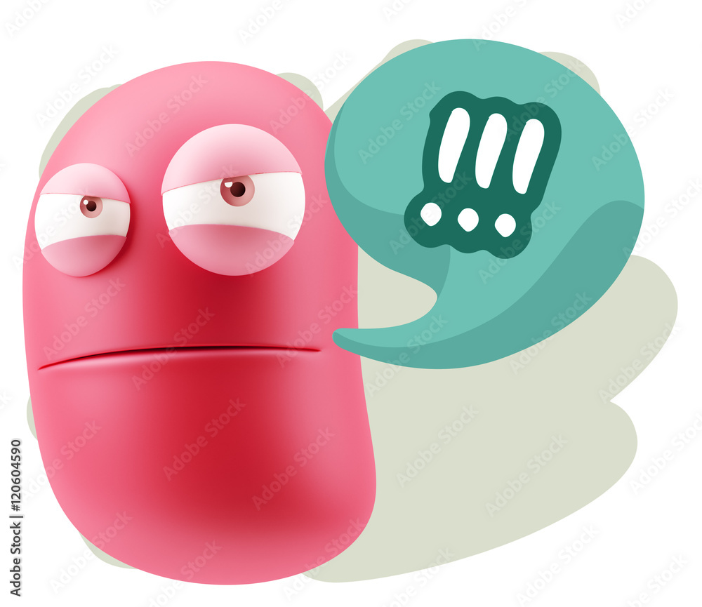 3d Illustration Angry Face Emoticon saying !!! with Colorful Spe Stock ...
