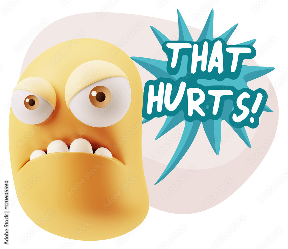 3d Illustration Angry Face Emoticon saying That Hurts with Color Stock ...