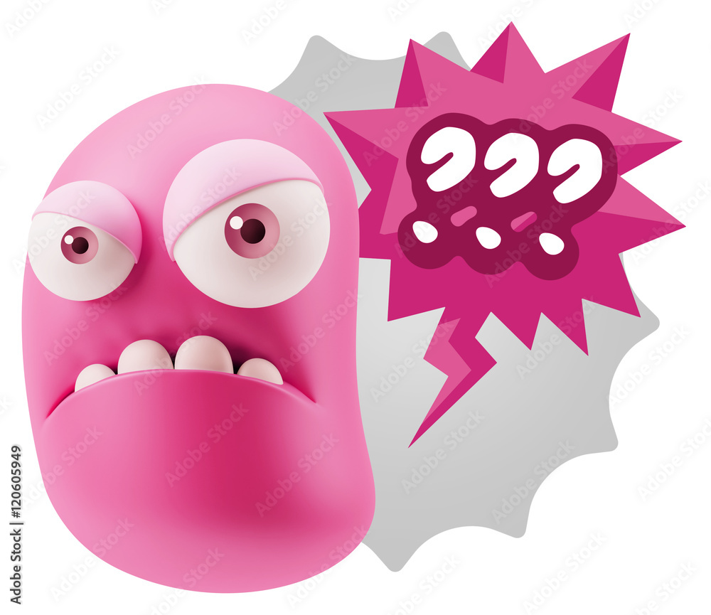 3d Illustration Angry Face Emoticon saying ??? with Colorful Spe ...