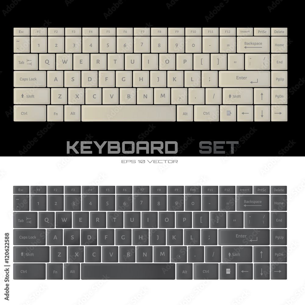 keyboards SET. Black and white wasd gamer keyboard design. Stock Vector ...