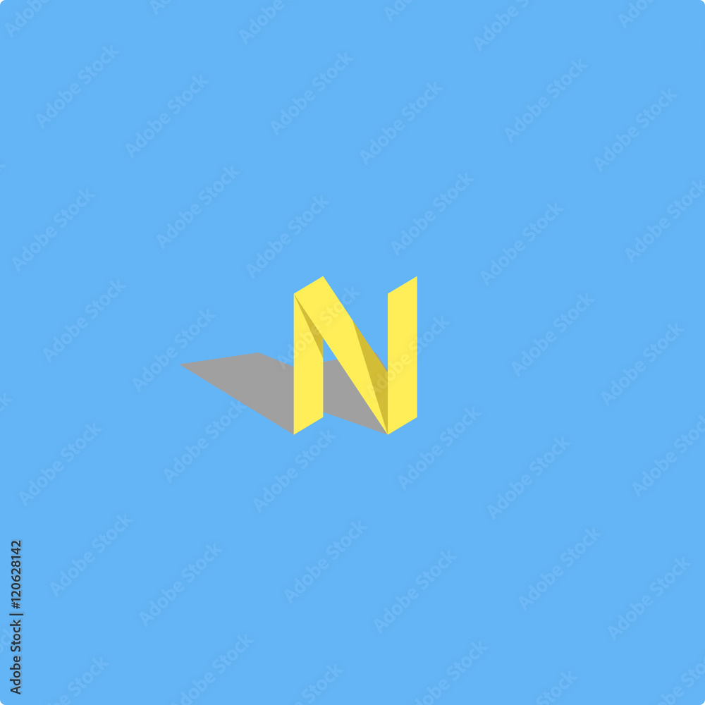 Logo N letter isometric ribbon geometric shape, branding material ...