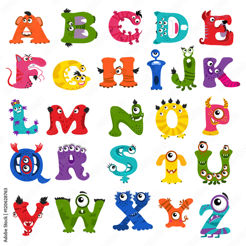 Funny vector monster alphabet for kids Stock Vector | Adobe Stock