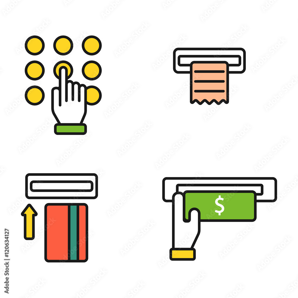 Finance atm and business vector payment card icon set. ATM icons ...