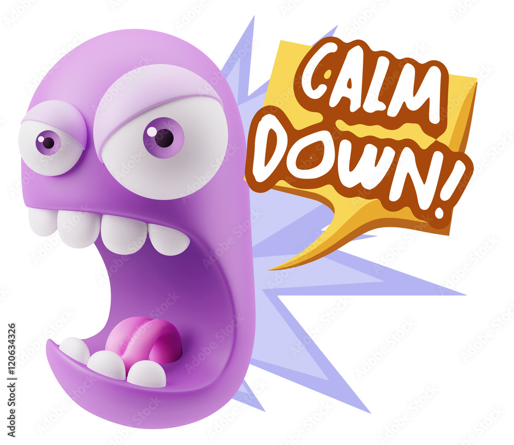 3d Rendering Angry Character Emoji saying Calm Down with Colorfu Stock ...