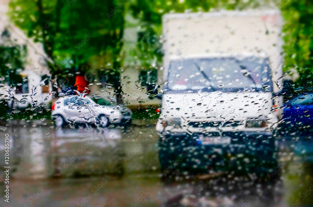 Rain drops on car window Stock Photo | Adobe Stock