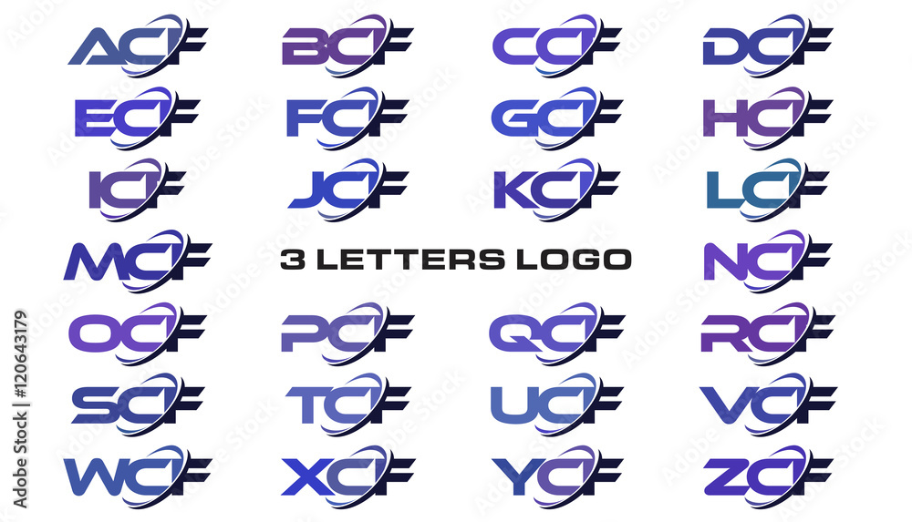 3 letters modern generic swoosh logo ACF, BCF, CCF, DCF, ECF, FCF, GCF ...