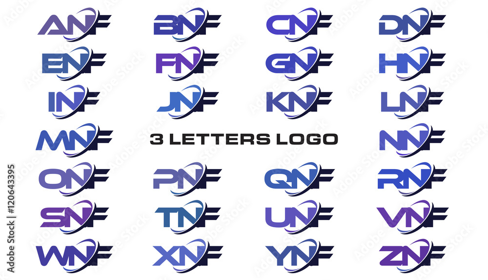 3 letters modern generic swoosh logo ANF, BNF, CNF, DNF, ENF, FNF, GNF ...