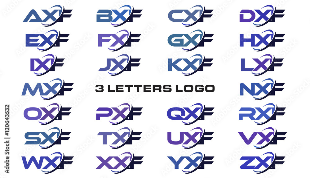 3 letters modern generic swoosh logo AXF, BXF, CXF, DXF, EXF, FXF, GXF ...