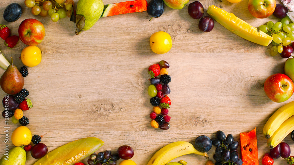Fruits made letter I. Alphabet on a table. Summer harvest generates ...