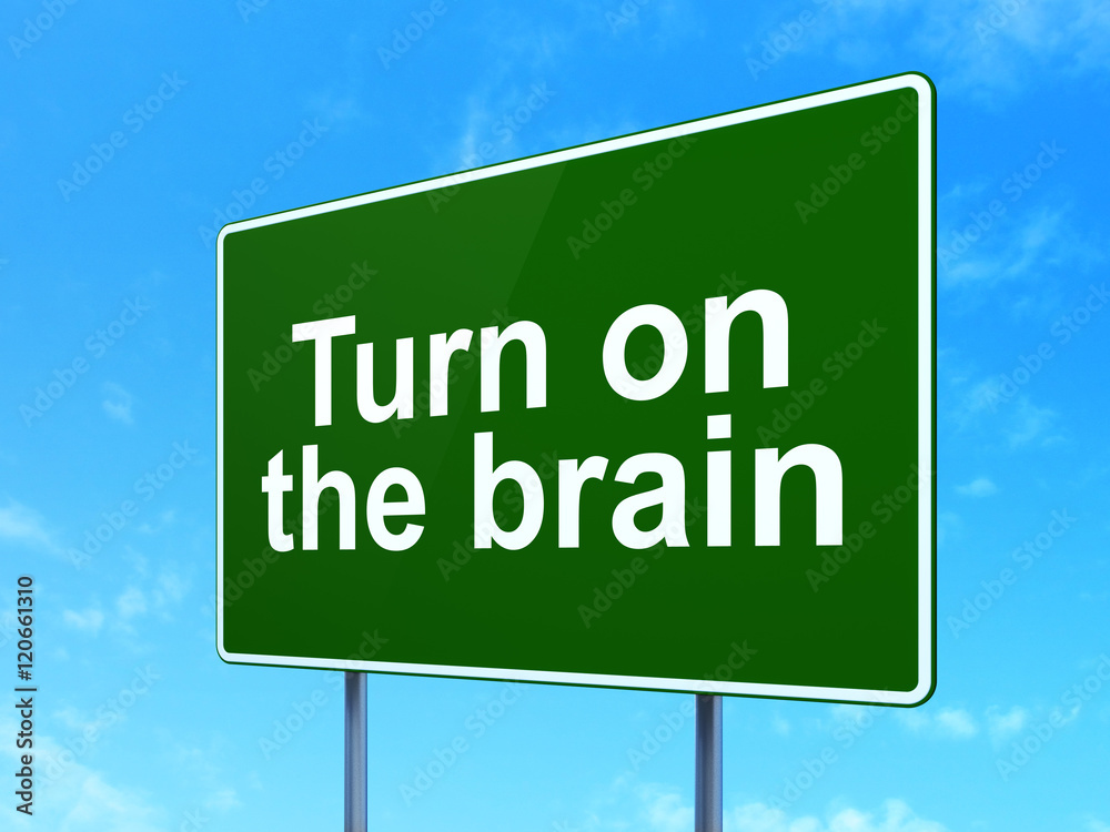 Learning concept: Turn On The Brain on road sign background Stock ...