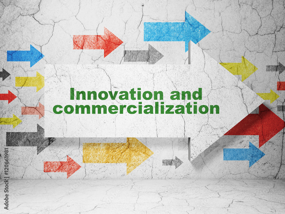 Science concept: arrow with Innovation And Commercialization on grunge ...