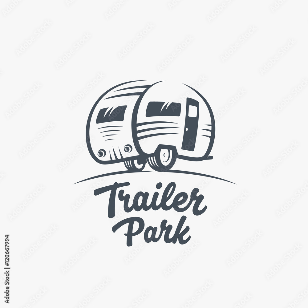 Trailer or Van Park Vector Logo Template. Silhouette Tourism Icon ...