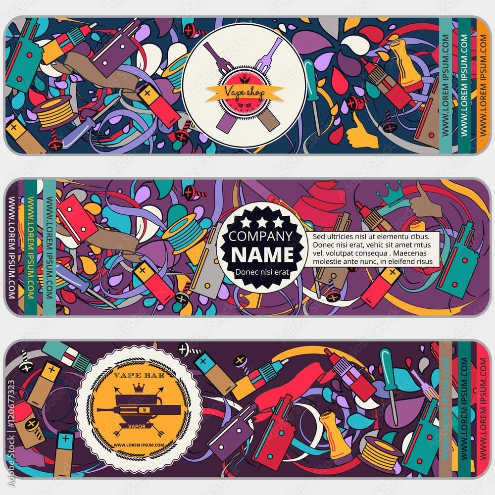 Set vector template , for design. Doodles elements, E-cig, vape ...