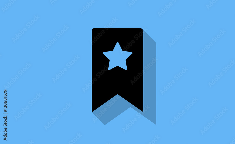 Vector black bookmark symbol with long shadow on flat background Stock ...