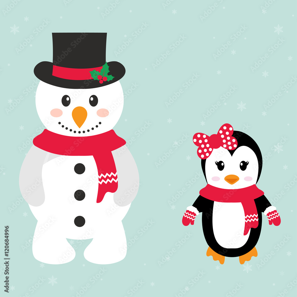 cartoon snowman and penguin Stock Vector | Adobe Stock