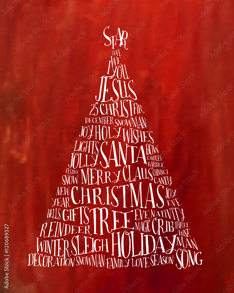 Christmas tree label made with related words. Typography Vector design ...
