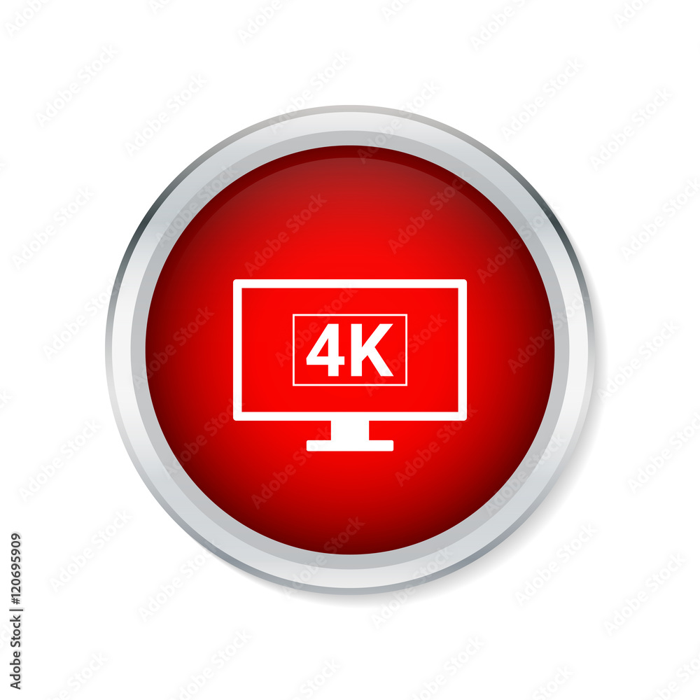 4K TV icon on red round button - Vector Stock Vector | Adobe Stock