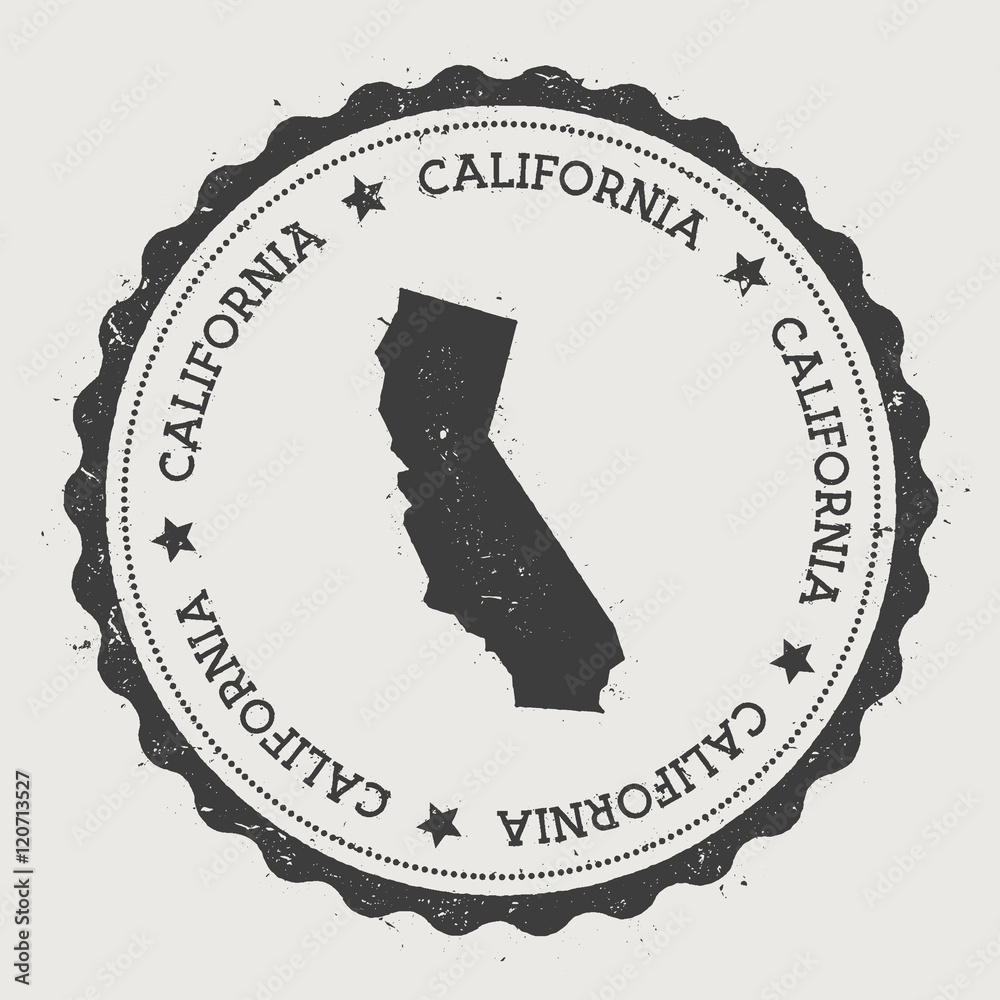 California vector sticker. Hipster round rubber stamp with US state map ...