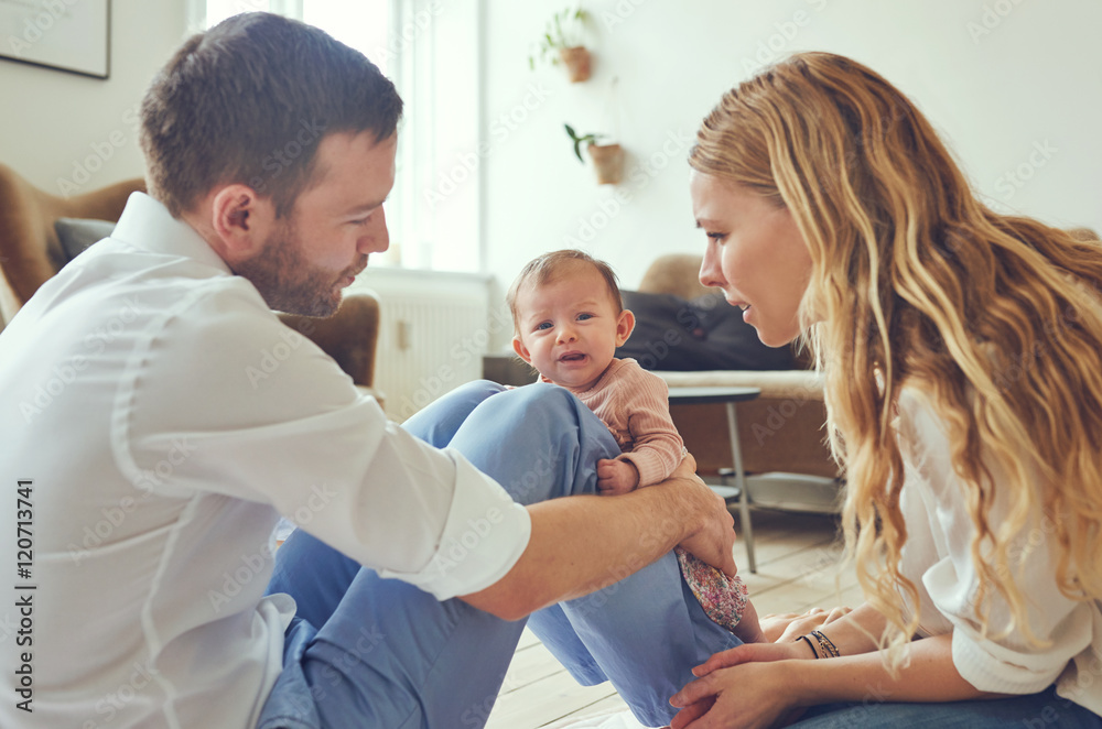 Crying babies make concerned parents Stock Photo | Adobe Stock