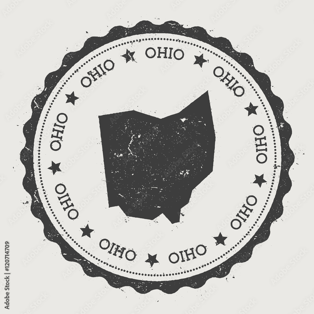 Ohio vector sticker. Hipster round rubber stamp with US state map ...