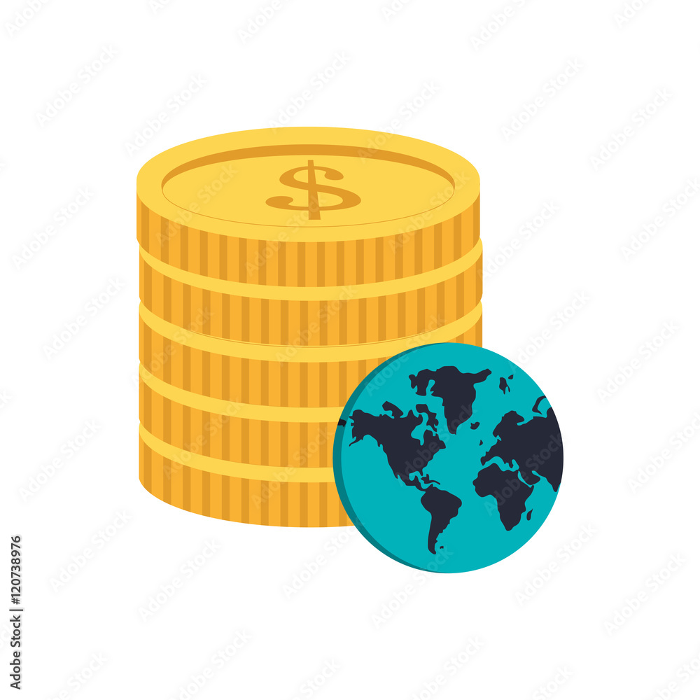 flat design coin and earth globe icon vector illustration Stock Vector ...