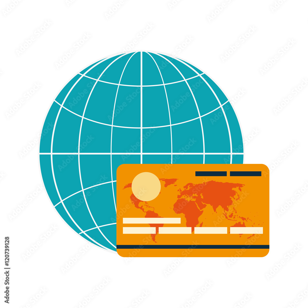 flat design earth globe diagram and credit card icon vector ...